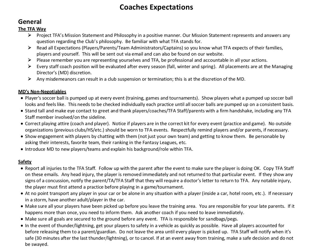 Coaches Expectations